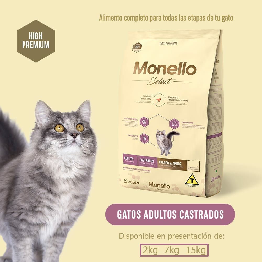 Monello Select Gatos Adultos Castrados 2kg - SM Shopping Mascotas